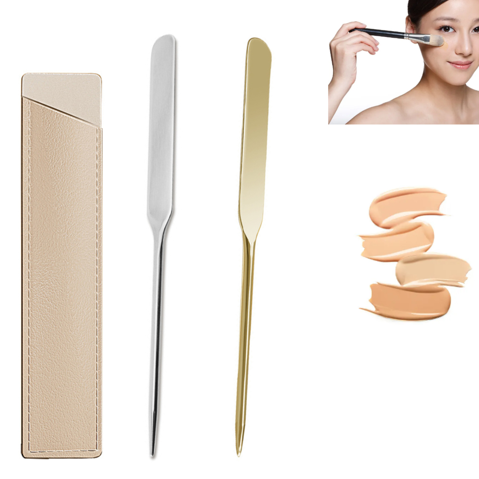 With Cases Stainless Steel Makeup Spatula Ergonomic Liquid Foundation ...
