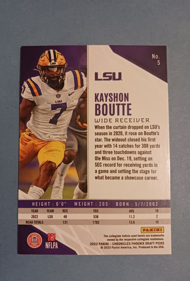 2023 Panini Chronicles Phoenix Draft Picks Kayshon Boutte RC #5 LSU ...
