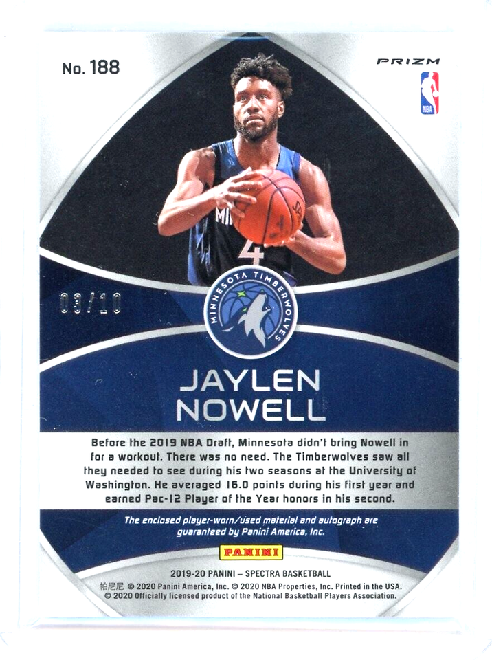 2019-20 Panini Spectra Rookie Gold Prizm Relic Autograph #188 Jaylen ...