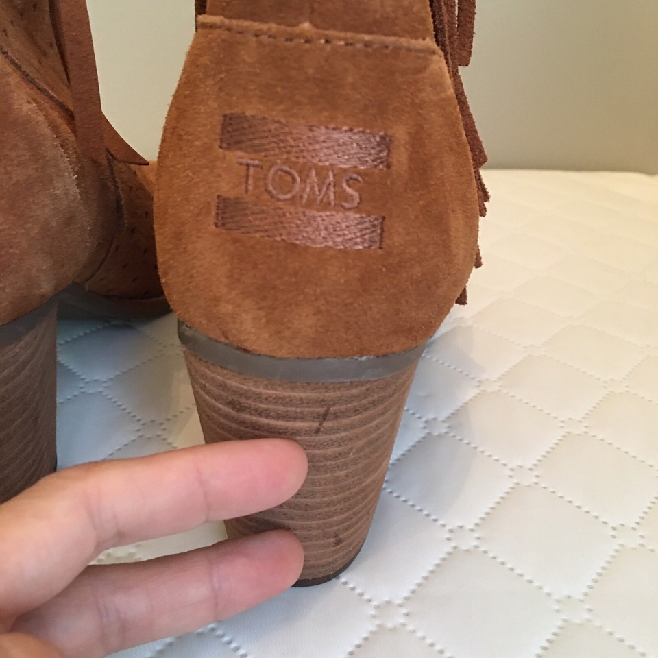 Toms Fringe Suede Bootie Perforate Ankle Boot Women US 10 Brown Majorca ...