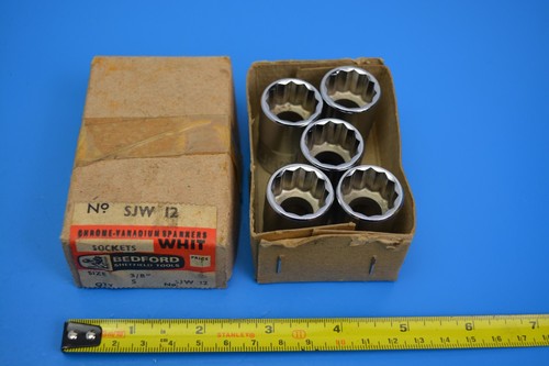 5 x BEDFORD Vintage 3/8" Whitworth 7/16" BS Socket 1/2" Drive. NOS ...