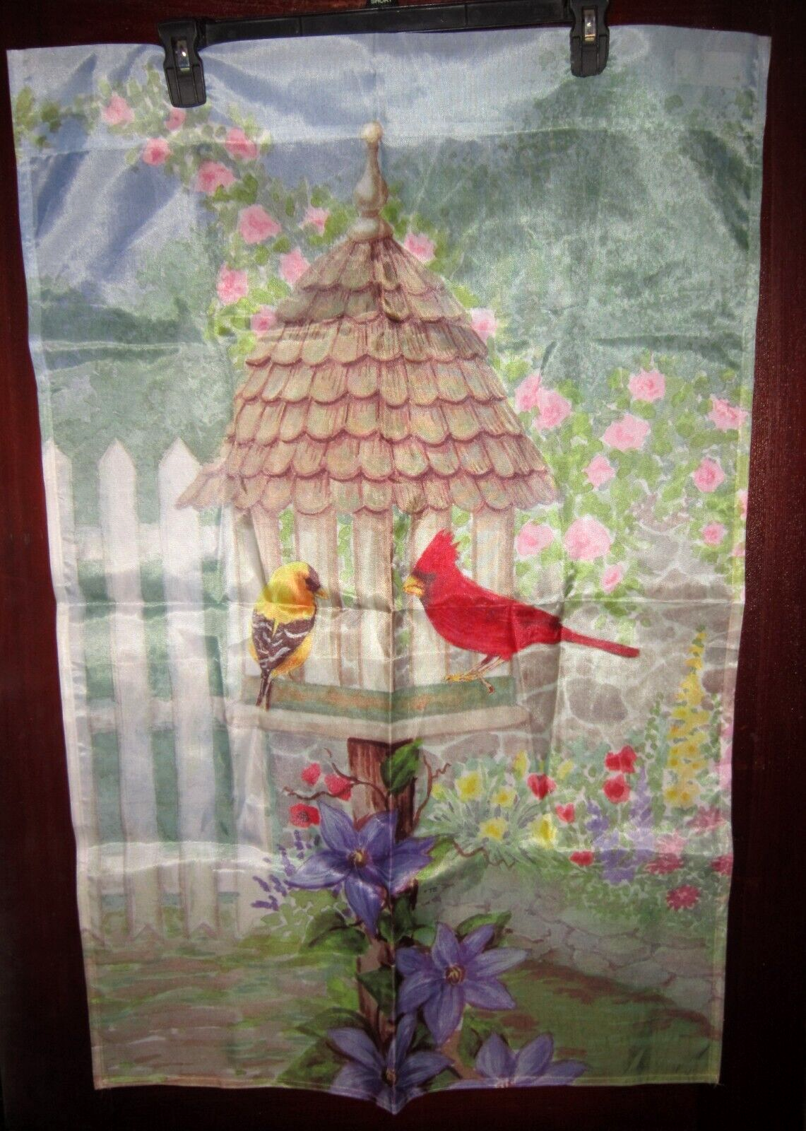 Garden Flag Large Birds Cardinal Goldfinch Feeder Flowers Spring Summer ...