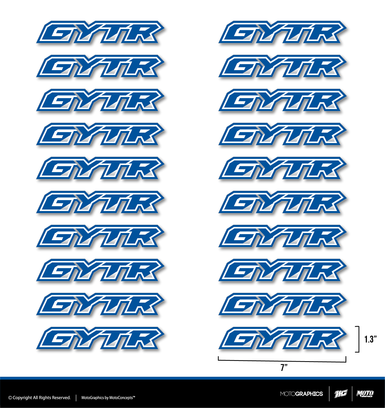 Yamaha Factory Racing GYTR Decals | 20pcs | 1.3" x 7" | Blue | Glossy ...
