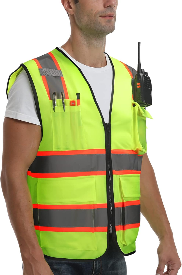 9 Pockets High Visibility Class 2 Safety Vest，Hi Vis Vest with 2 Inch ...