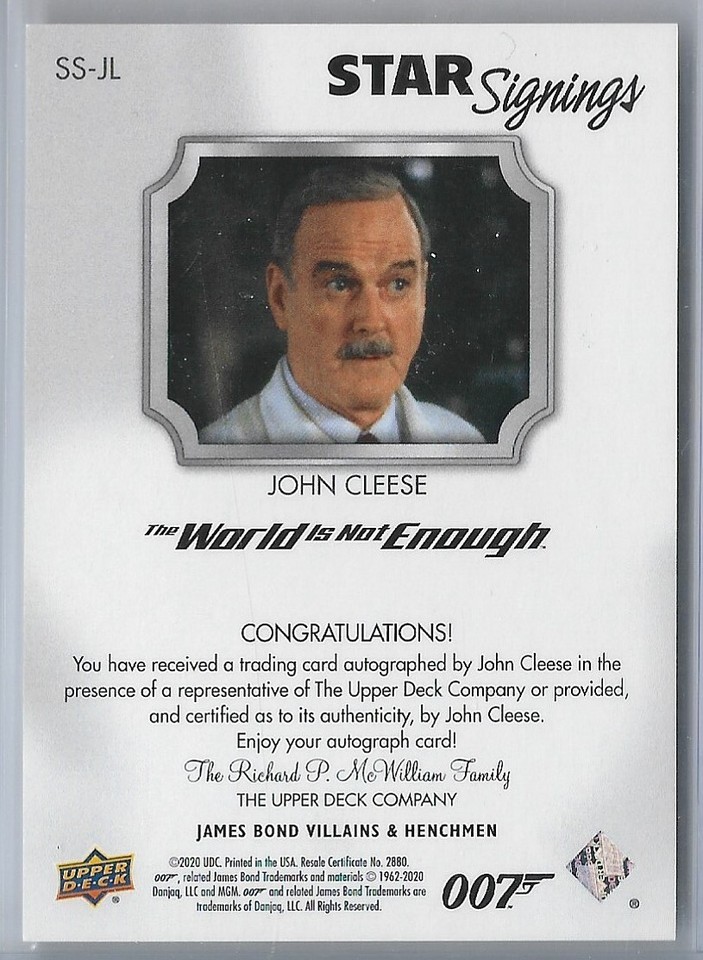 John CLEESE AUTO 007 Star Signings Monty Python 2020 Upper Deck James ...
