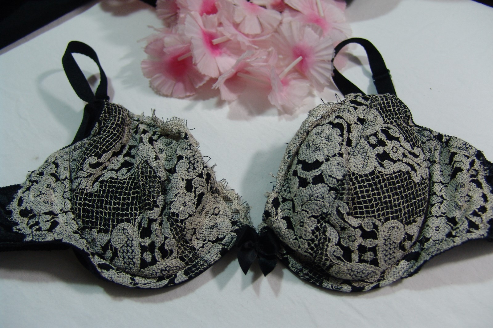 Victoria's Secret Bra 32C black tan push-up eyelash l… - Gem