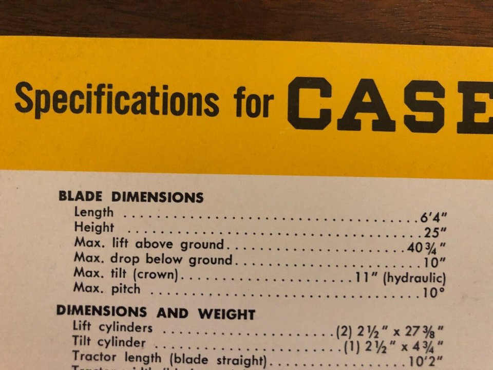 VINTAGE CASE MODEL 420 INDUSTRIAL POWER-TILT DOZER SPECIFICATION SHEET ...