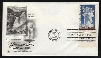 #1453 8c Old Faithful-Mail Early, Art Craft-Yellowstone **ANY 5=FREE ...