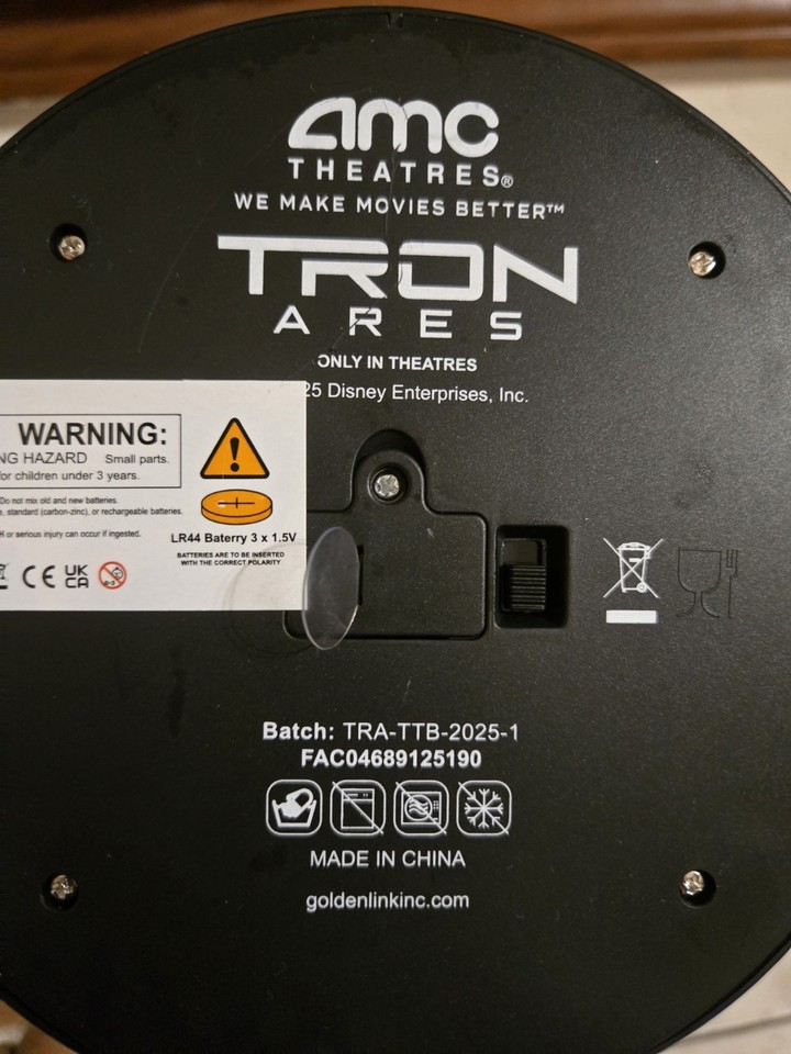 Tron Ares LED Light Up Popcorn Bucket AMC Regal 2025 Disney Movie ...