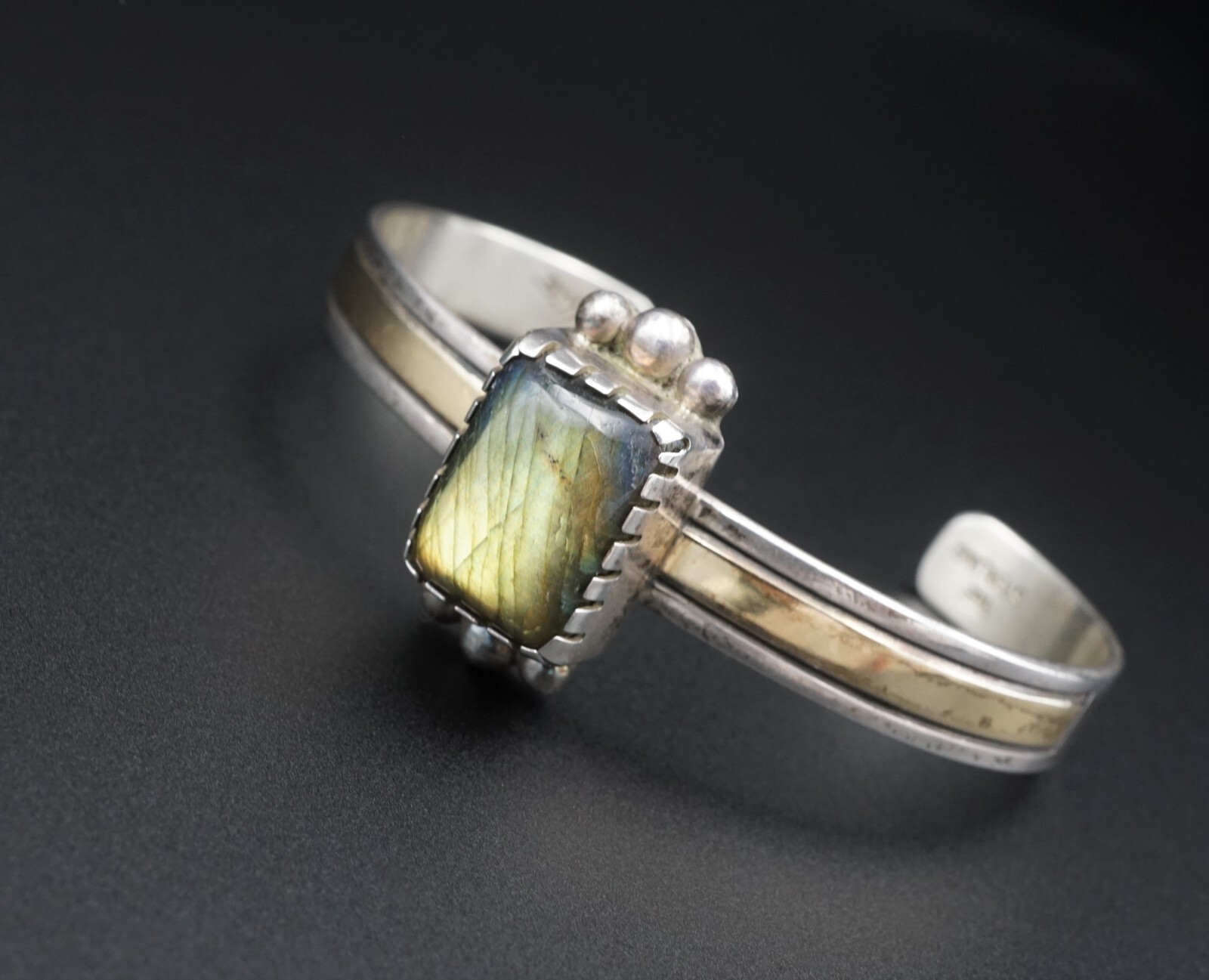 Navajo Alvin A Monte Sterling Silver 14k Labradorite Cuff Bracelet 6.5 ...