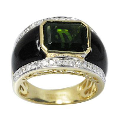 De Buman 10k Yellow Gold 8.25ctw Genuine Diopside & Diamond Men's Ring ...