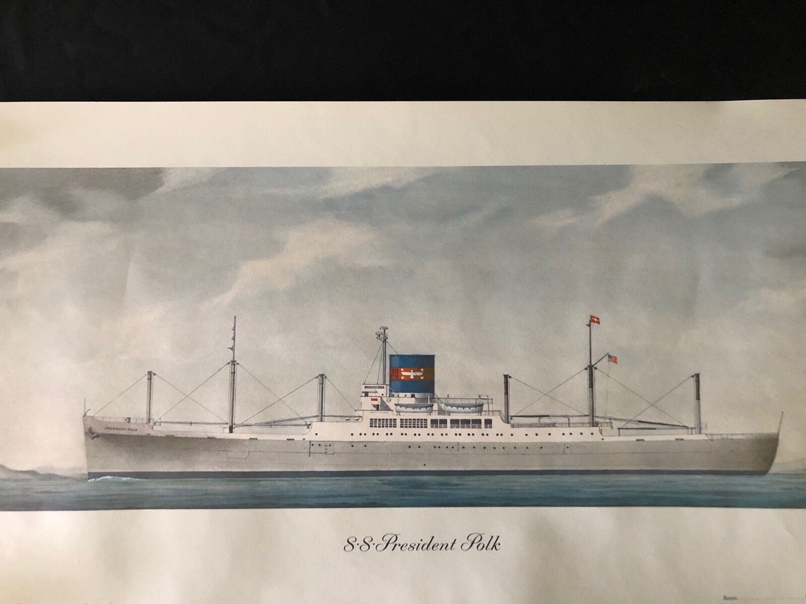 Vintage SS President Polk Print Navy Ship Ocean Liner Harold Sterner ...