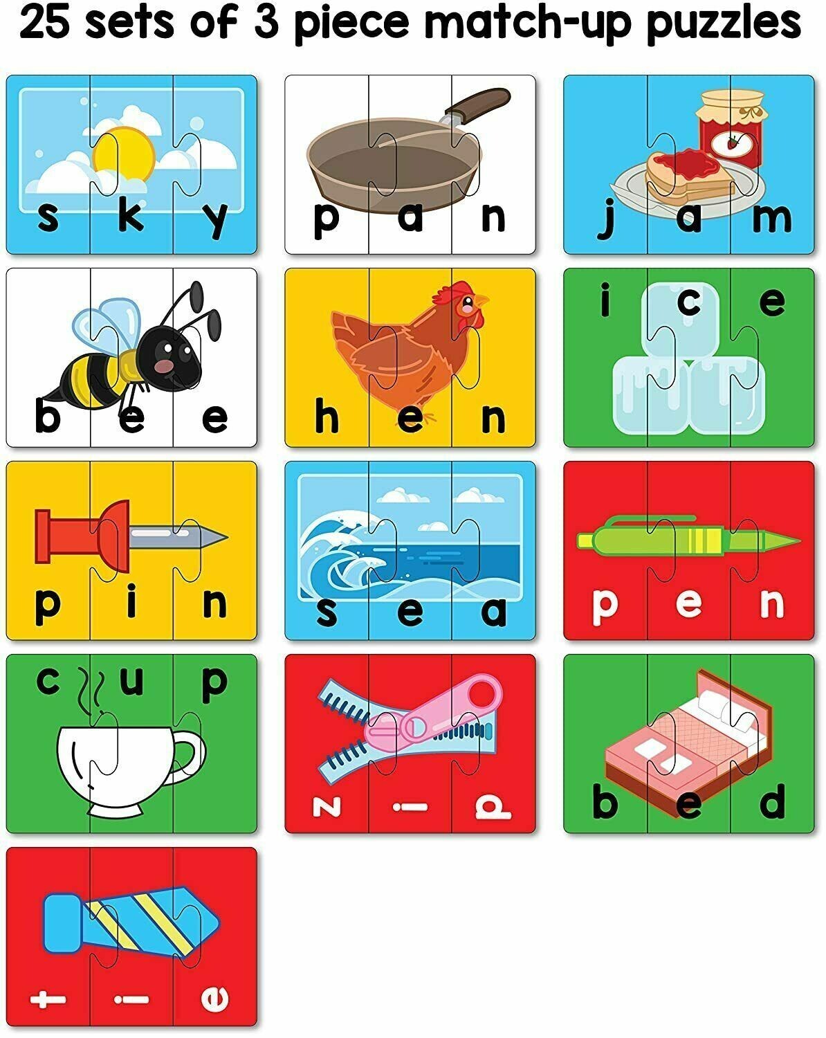 75 Pcs Spelling Puzzle - Learn to Spell 25 Three Letter Word For Kids ...