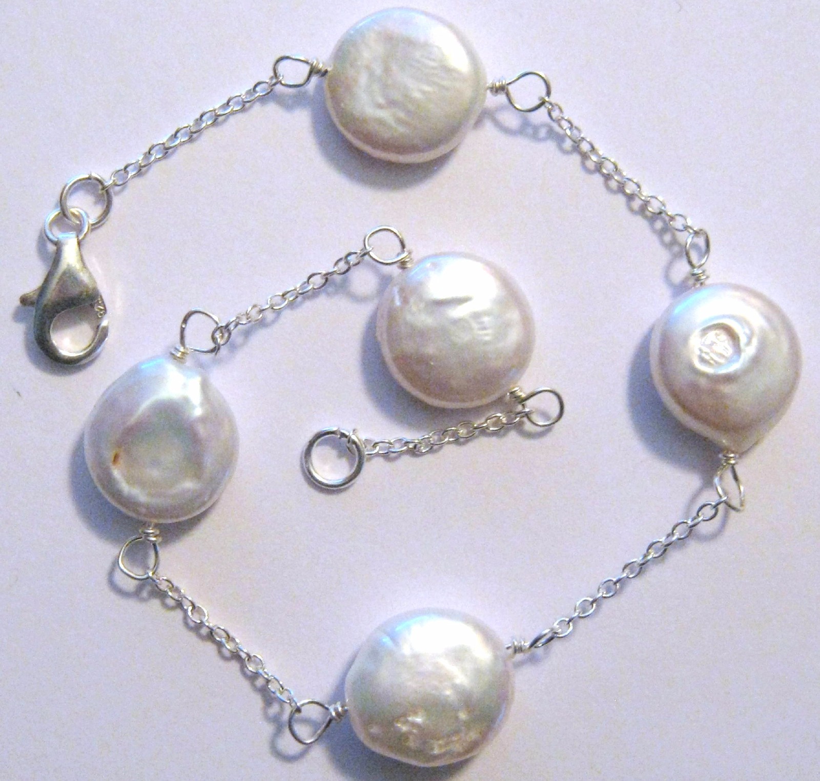 White Coin Pearl Ankle Bracelet Sterling Silver .925 Select Length 9 ...