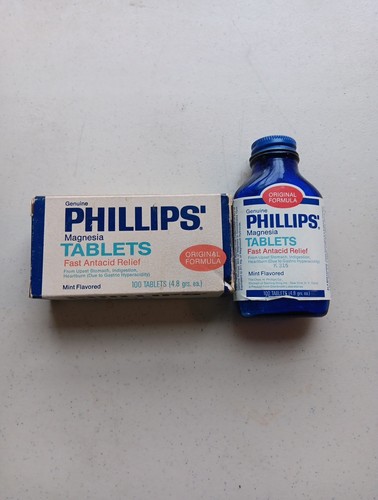 VINTAGE PHILLIPS MILK OF MAGNESIA TABLETS COBALT BLUE GLASS BOTTLE W ...