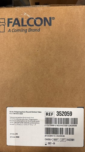 Box of 500 Corning Falcon 352059 14mL Polypropylene Round Bottom Tube ...