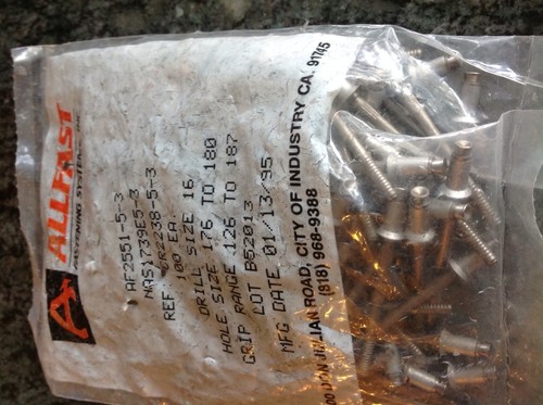 Allfast fastening systems aircraft rivets 100 pcs NAS1739E5-3 0.180 dia ...