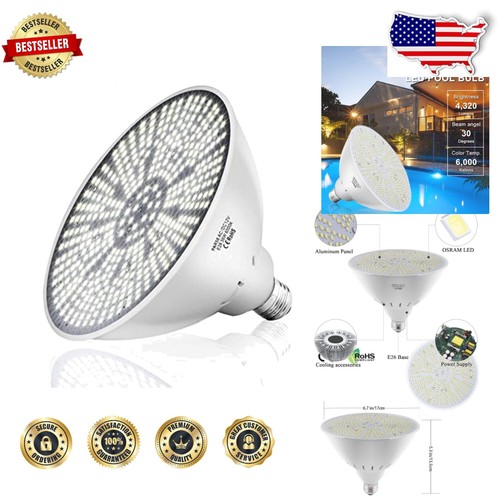 36W 12V LED Pool Light Bulb, 4320 Lumens Daylight White Replacement E26 ...