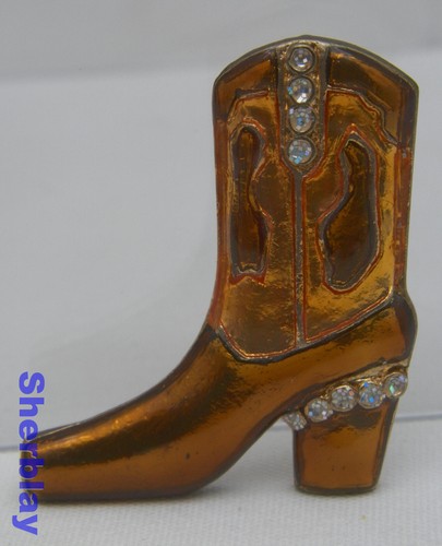 Vintage Jewelry Cowgirl Cowboy Boot Gold Colored Enamel Rhinestones ...