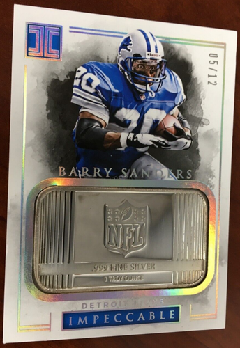 2016 Panini Impeccable 1oz Silver "NFL" Card - Barry Sanders No.54 05/ ...