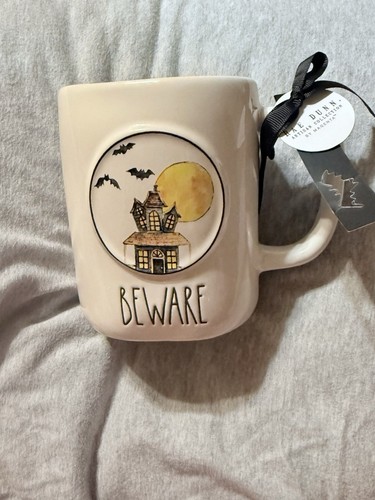 New Rae Dunn Halloween BEWARE Double Sided HAUNTED HOUSE Mug With Moon ...