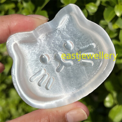 2.4" Natural Selenite Cat kull Quartz Crystal Gift Skull Figurines ...