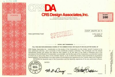 CRS Design Associates, Inc. - Specimen Stocks & Bonds | eBay