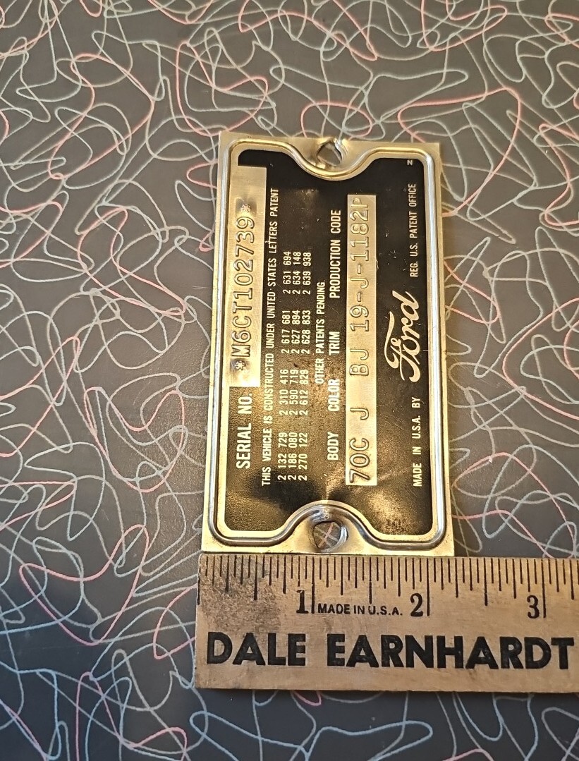 FORD Vintage Data Plate OEM Serial Number ID Tag Body Color Trim ...