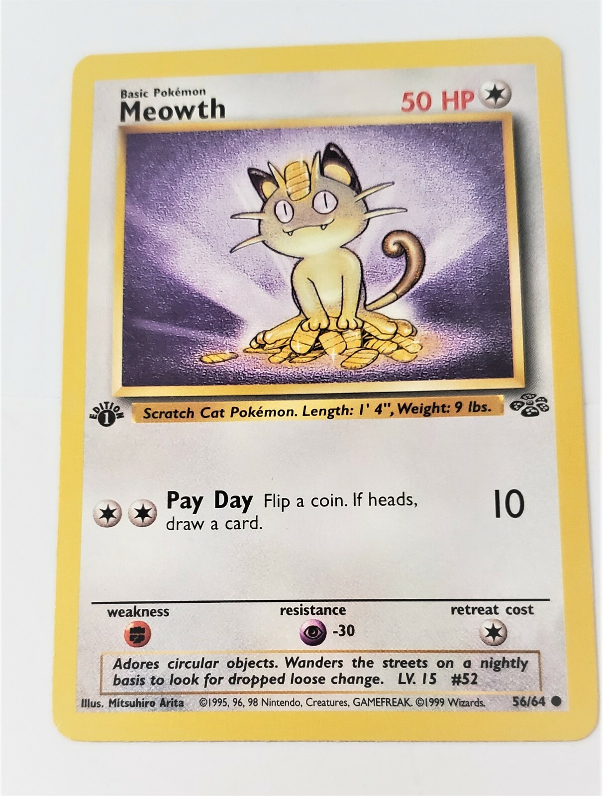 1st Edition basic Pokemon Meowth Jungle LV 15 #52 56/64 1995 | eBay