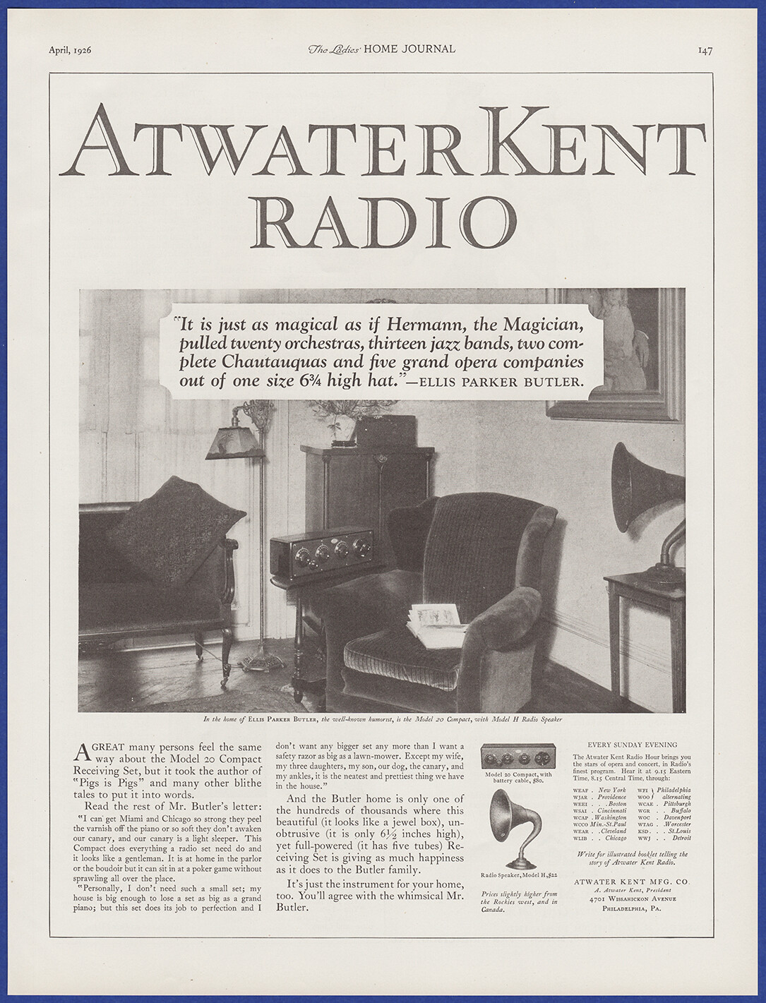 Vintage 1926 ATWATER KENT Model 20 Tube Radio Model H Speaker 20's ...