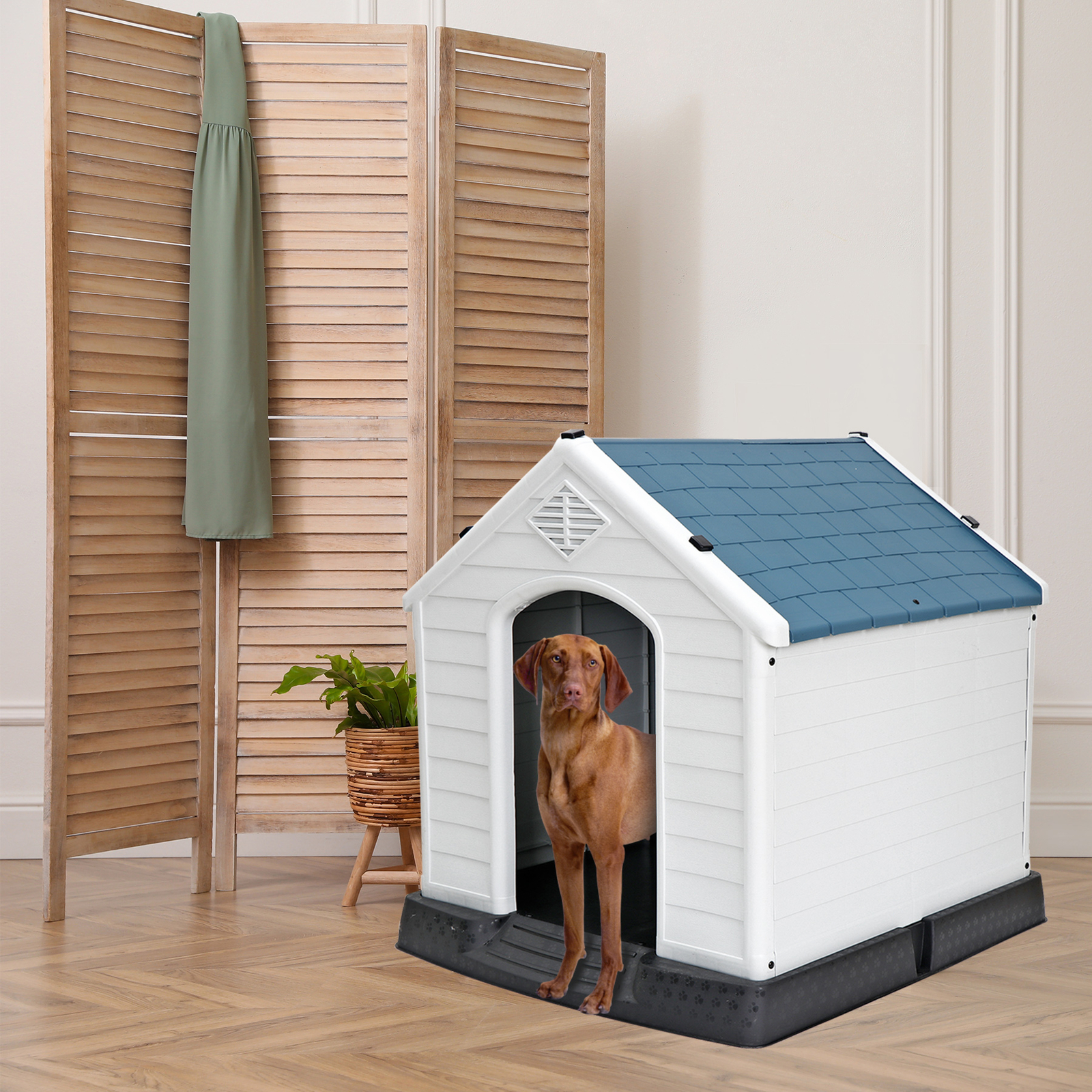 Large Dog House Indoor Outdoor w/Air Vents Durable Plastic Dog House ...