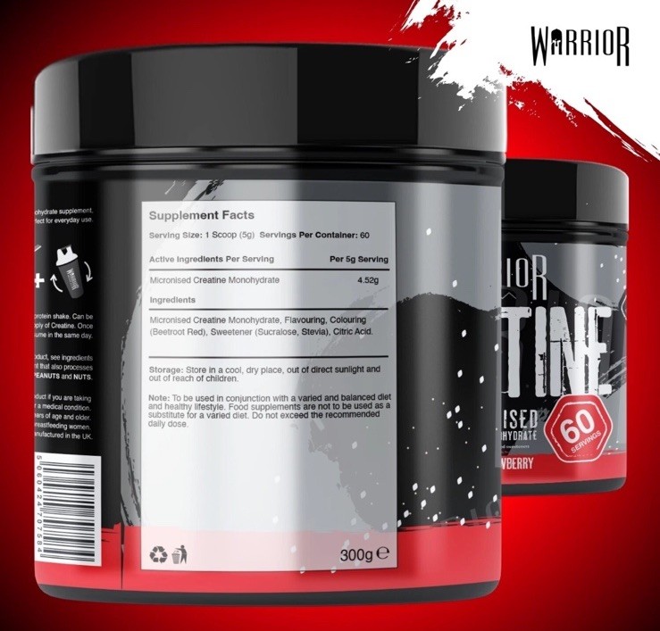 Warrior Creatine Monohydrate Powder Flavoured - Micronised - 300g / 60 ...