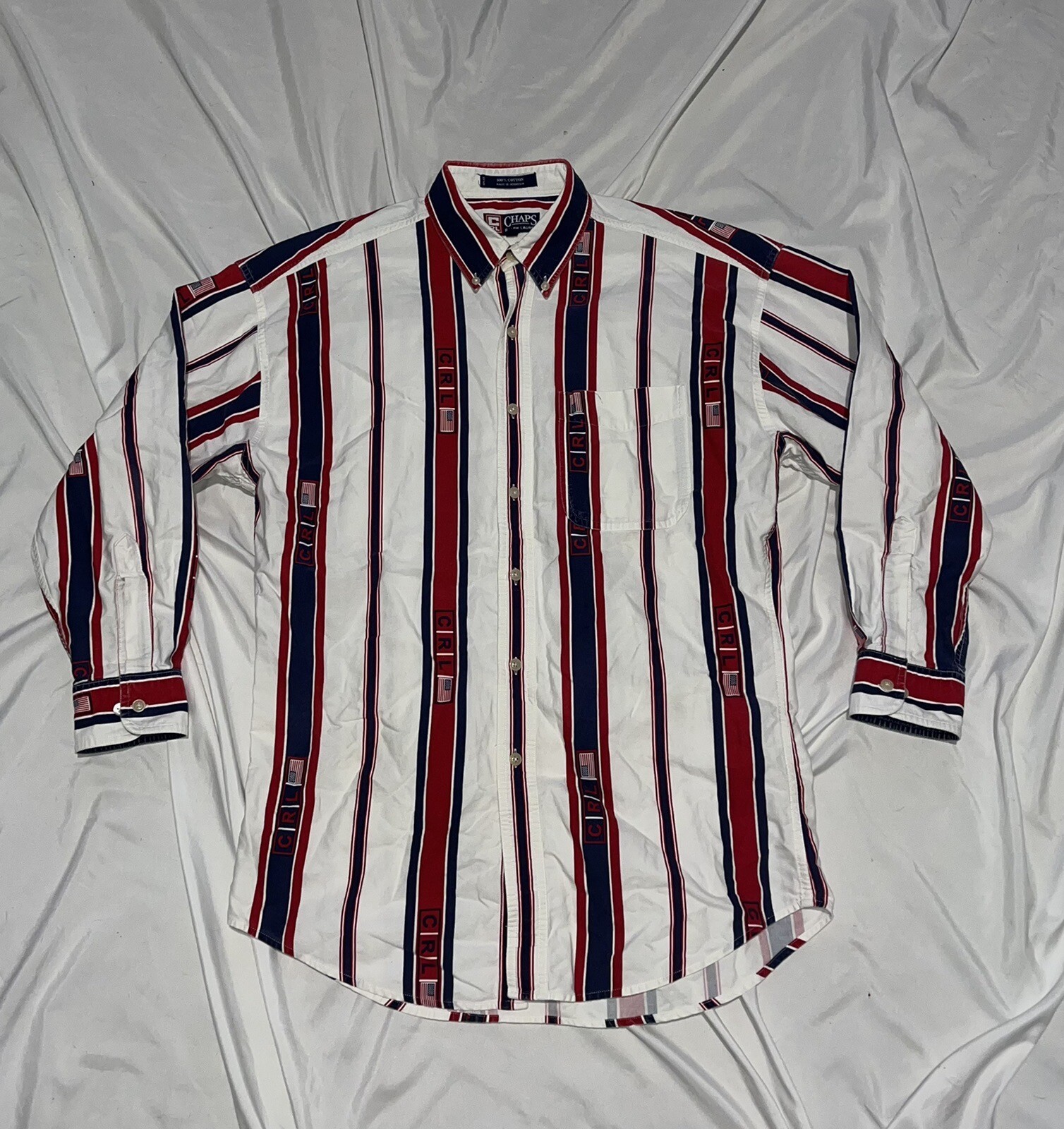 RARE Chaps Ralph Lauren USA FLAG Striped Button Down … - Gem