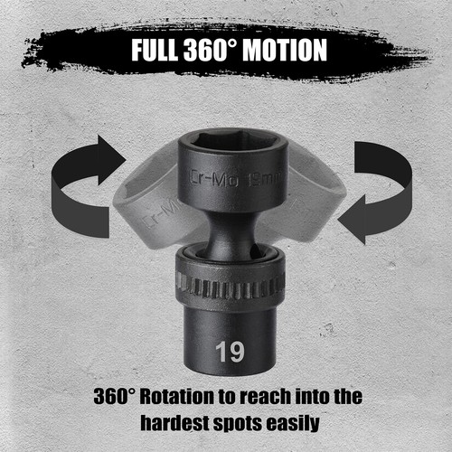 15 Piece 3/8" Drive 6 Point Universal Flex Impact Socket Set, Metric ...