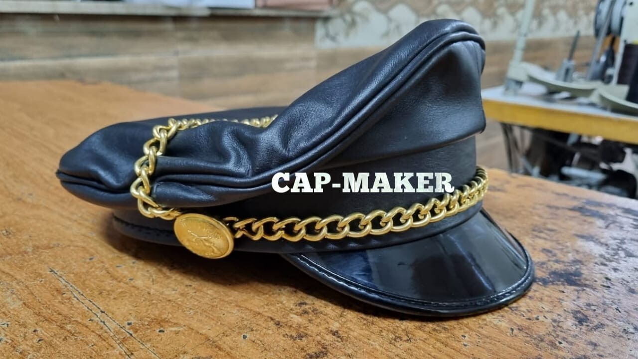 Finest Soft Real Leather Muir cap peaked cap with chain, biker cap ...