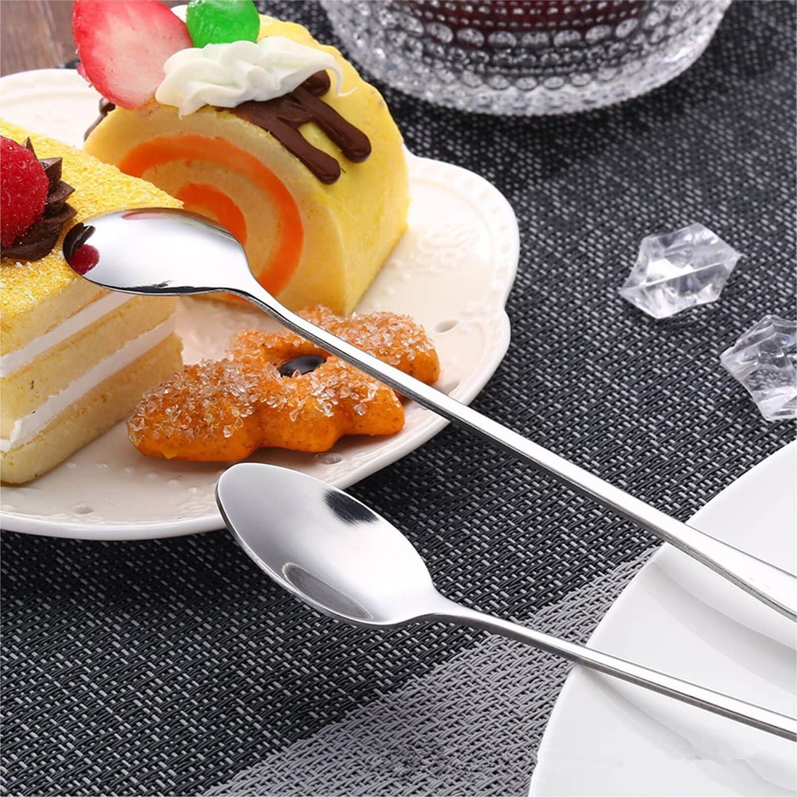 6PCS Long Handle Ice Cream Tea Spoon Coffee Spoon Steel Cocktail ...