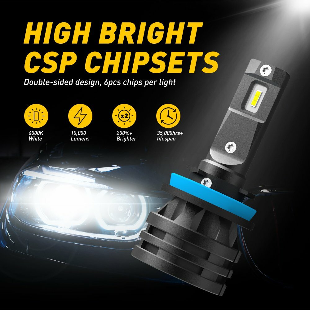 Combo 9005 HB3+H11 LED Headlight Hi/Low Beam Bulb 6000K 100W 24000LM ...