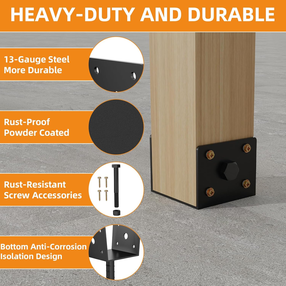 4X4 U Shape Fence Post Holder,8 Pack, Heavy Duty 13-GA Steel,Concrete ...