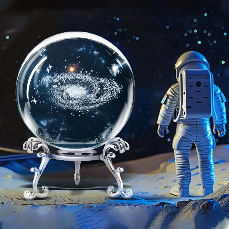3D Laser Etched Galaxy Crystal Ball with Stand, 60Mm Glass Sphere ...