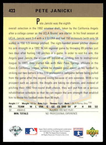 Pete Janicki 1993 Upper Deck Gold Hologram RC Baseball Excellent | eBay