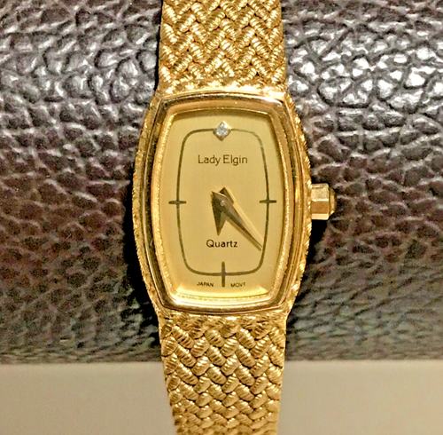 Vintage Lady Elgin Quartz Diamond Dial Gold Plated Ladies Dress Watch ...