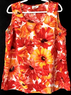 Graver Studio 1X red orange floral print scoop neck sleeveless top | eBay
