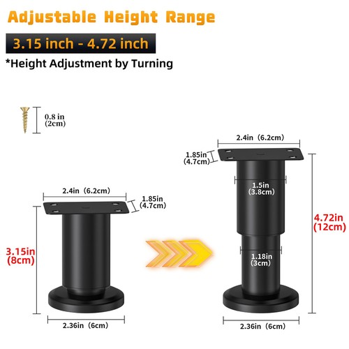 4 Pcs Metal Adjustable Furniture Legs 3.15-4.72 inch, Adjustable ...
