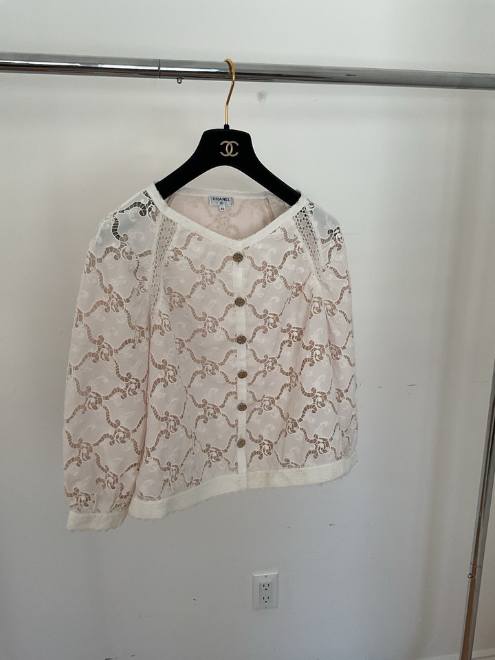 CHANEL VINTAGE/18P 2 PIECE SKIRT SET CC LOGO TRIM EMBROIDERY FR44/FR46 ...