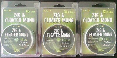 ESP Zig & Floater Mono 100M Spool of 8LB, 10LB or 12LB for carp fishing ...