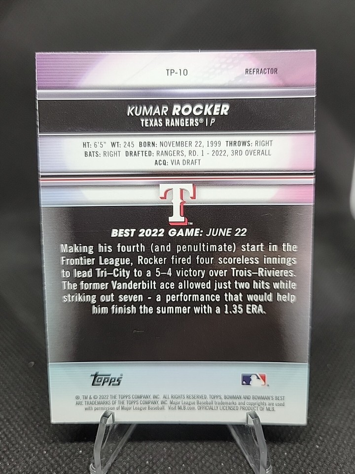 Kumar Rocker 2022 Bowman's Best Refractor Prospect Card Texas Rangers ...