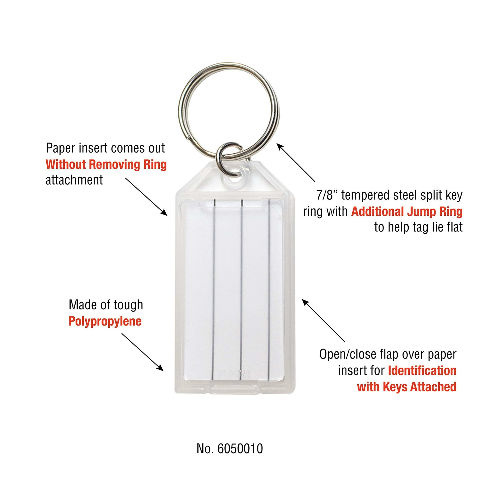 Lucky Line Key Tag with Flap and Split Ring, 10-Pack, Clear (6051010 ...