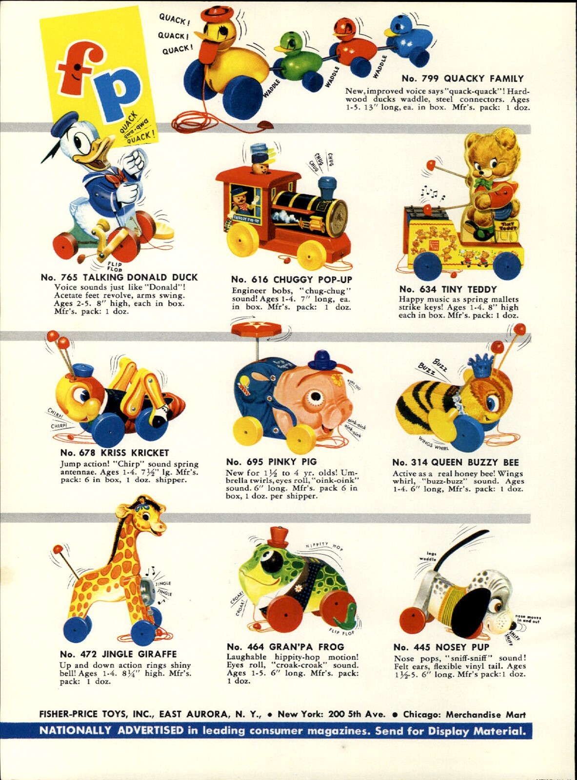 1956 PAPER AD 5 PG COLOR Fisher Price Toys Molly Moo Roller Chime Bucky ...