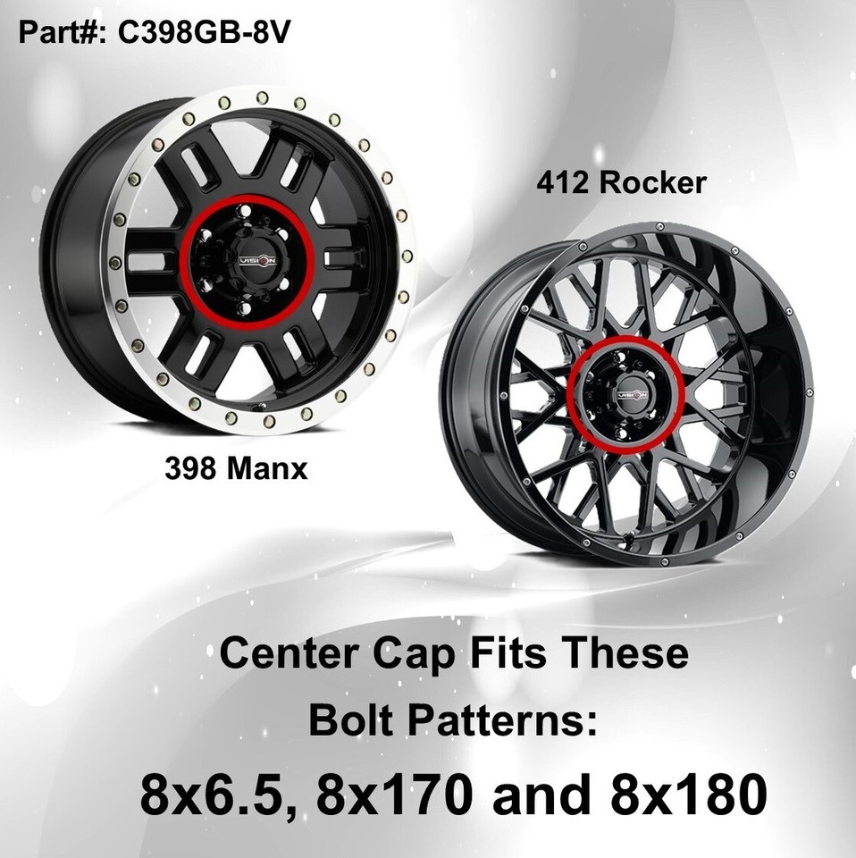 Vision 398 Manx 412 Rocker C398GB-8V Gloss Black Wheel Center Cap 5.75 ...