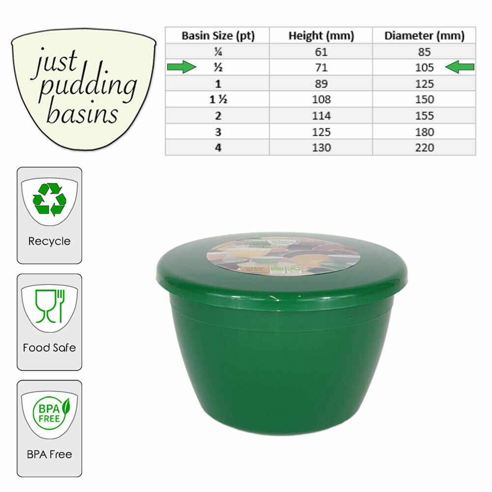 Pudding Basins with Lids Christmas Green Plastic Basin & Lid 3 Sizes ¼ ...